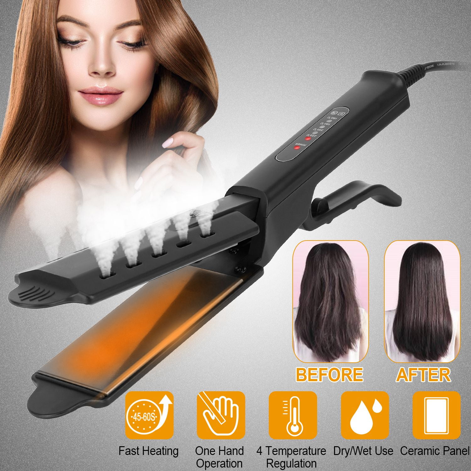 Electric Hair Straightener TeqHome Scissor Ceramic Flat Iron Wet Dry ...
