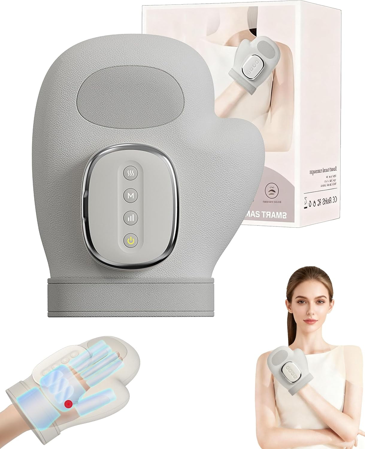 Electric Hand Massager with Heat & Compression, Cordless Machine for ...