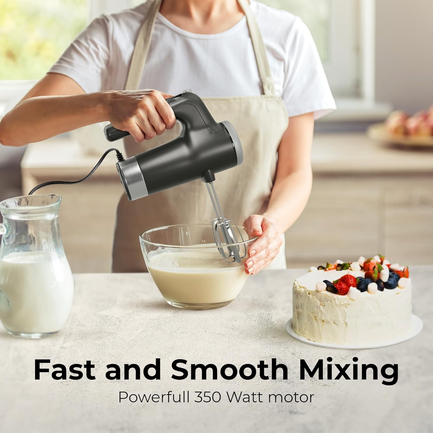 Electric Hand Mixer 9 Speed with Stainless Steel Whisk, Flat Beater ...