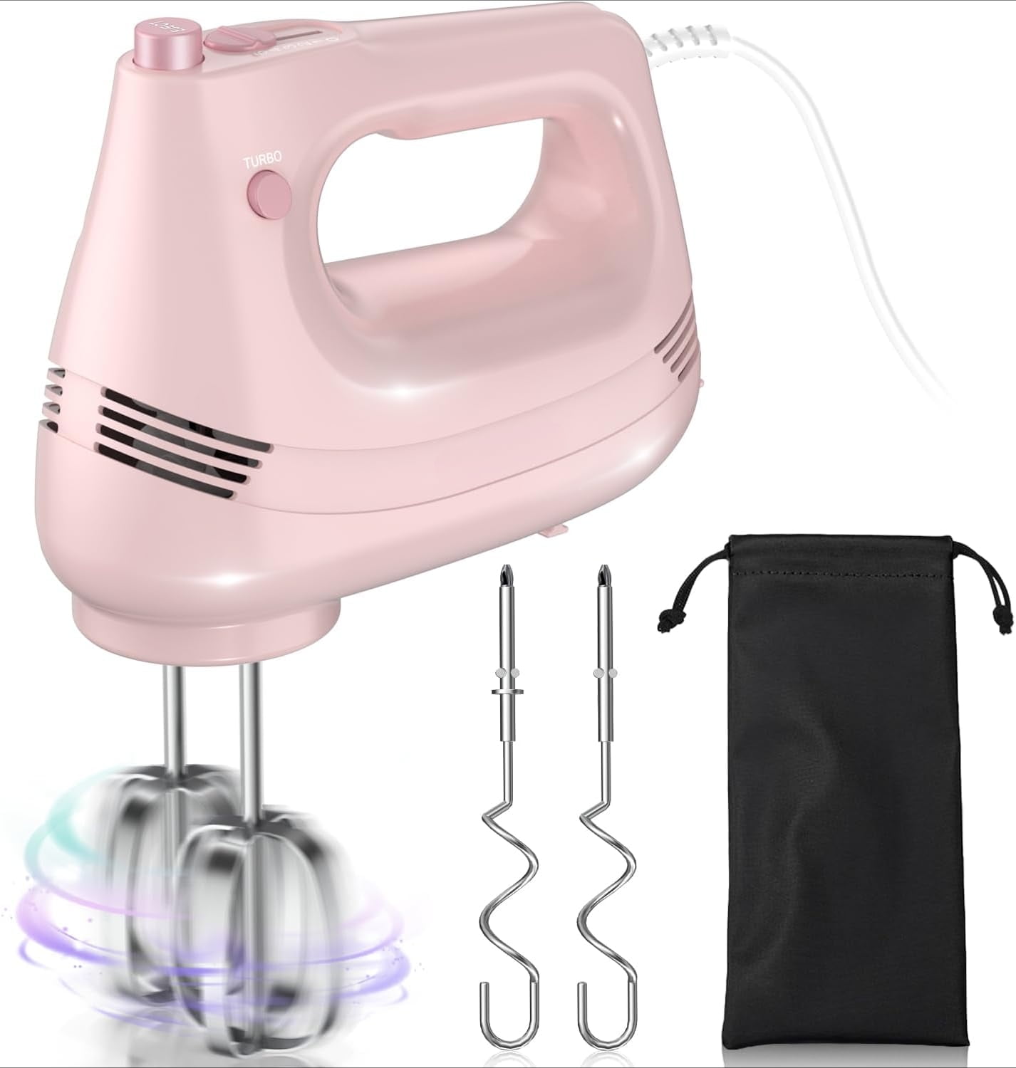 Electric Hand Mixer with Stainless Steel Whisk, Dough Hook Attachment ...