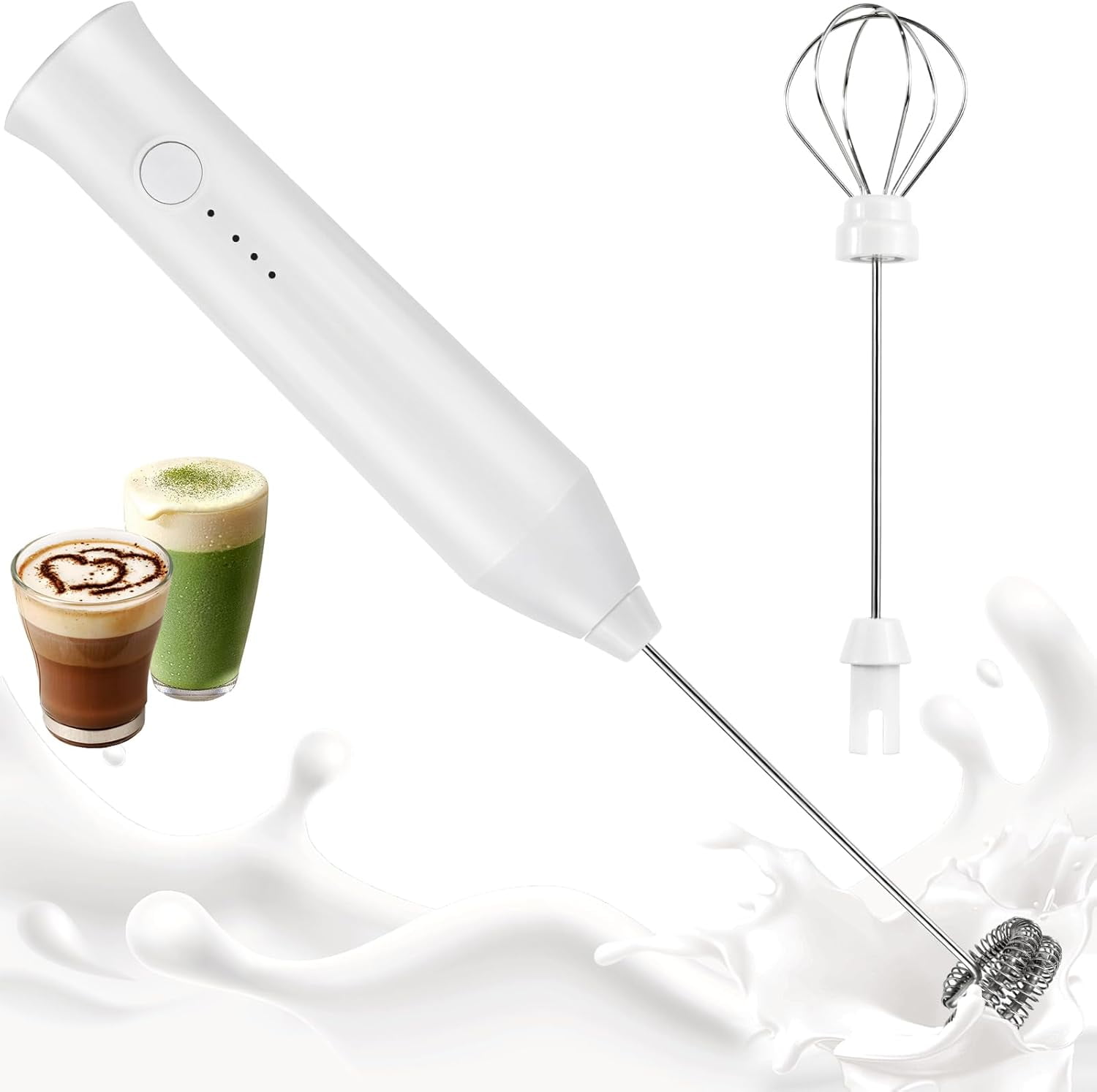 Electric Handheld Milk Frother with 2 Stainless Steel Whisks ...