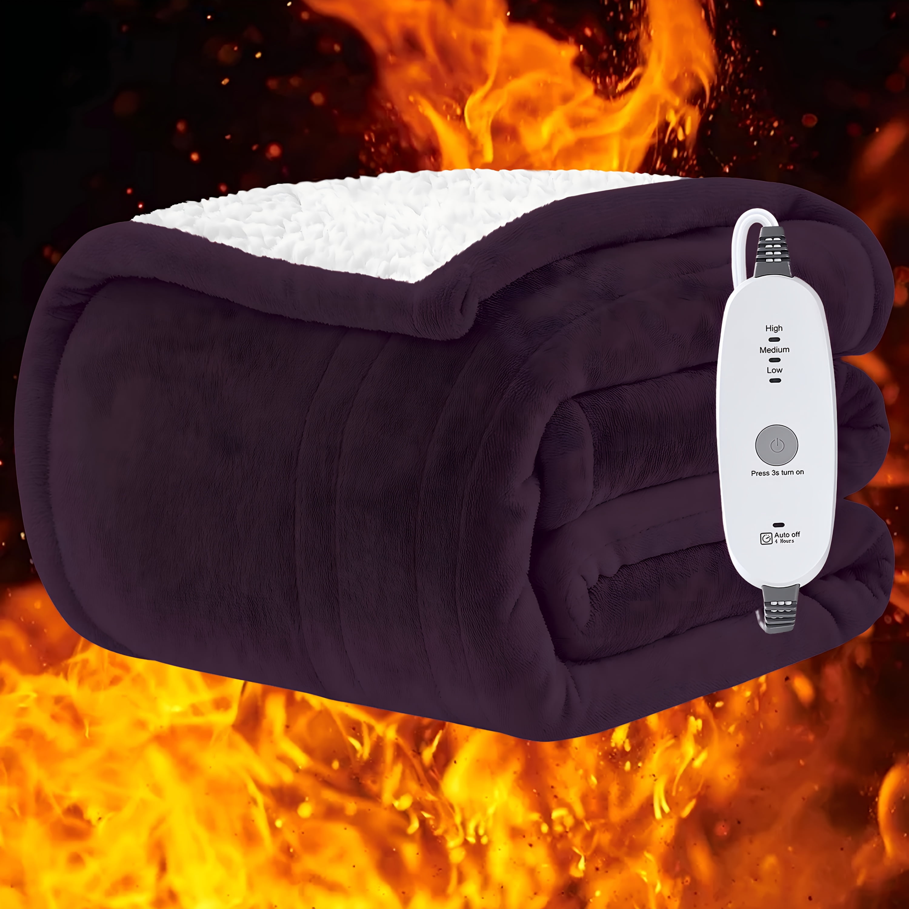 Electric Heated Blanket with 5 Heat Settings & 10-Hour Auto Shut-Off ...