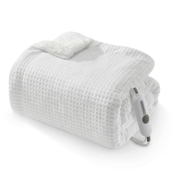 Electric Heated Blanket - Grey 90" x 100" King - Soft Flannel Waffle Weave - 4 Adjustable ...