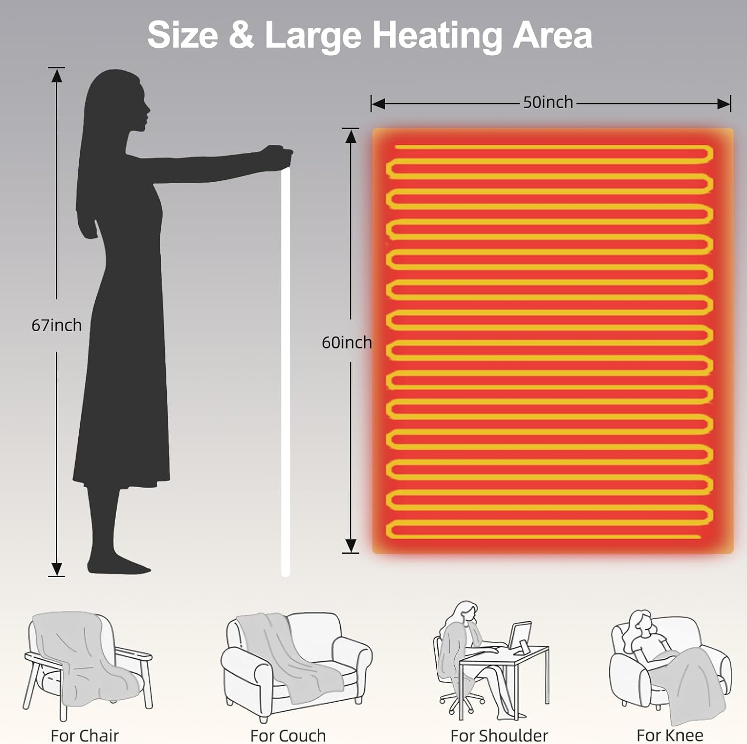 Electric Heated Blanket Throw 50''x60'' – Soft Dual-Sided Flannel, 12 ...