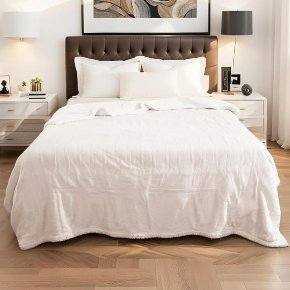 Electric Heated Blanket Throw Size, White & Blue-White-Red Plaid ...