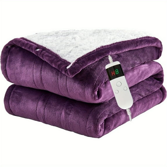 Electric Heated Flannel Sherpa Throw Blanket - 10 Heat Settings 8H Auto ...