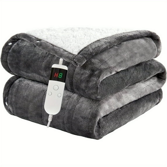 Electric Heated Flannel Sherpa Throw Blanket - 10 Heat Settings 8H Auto ...
