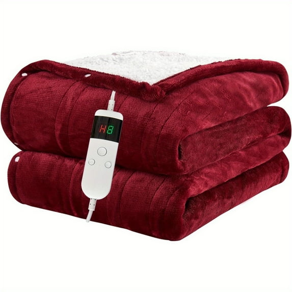 Electric Heated Flannel Sherpa Throw Blanket - 10 Heat Settings 8H Auto ...