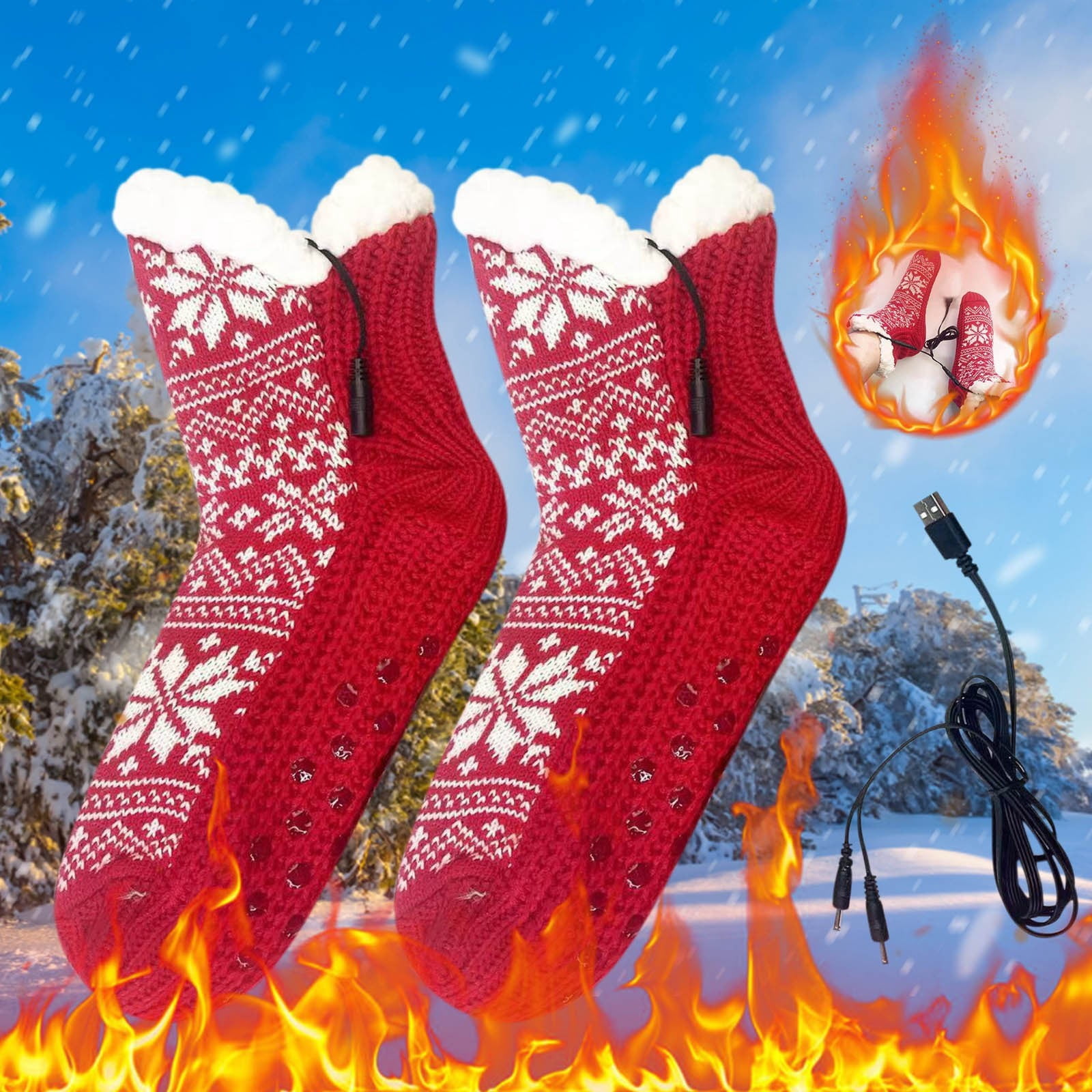 Electric Heated Fleece Slipper Socks for Men Women Winter USB Fluffy ...