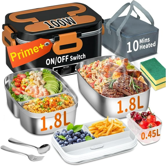 Electric Heated Lunch Box for Adults, 100W 3-IN-1 2 Pack 1.8L ...