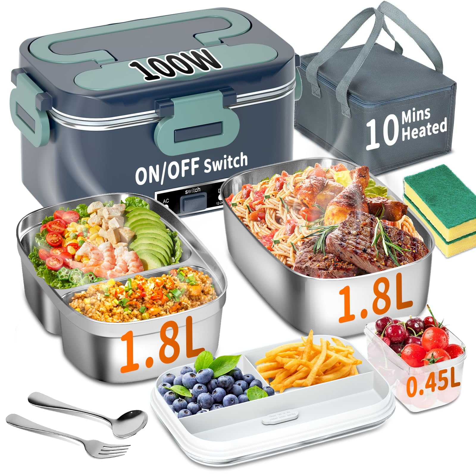 Electric Heated Lunch Box for Adults, 3-IN-1 Portable Food Warmer with ...