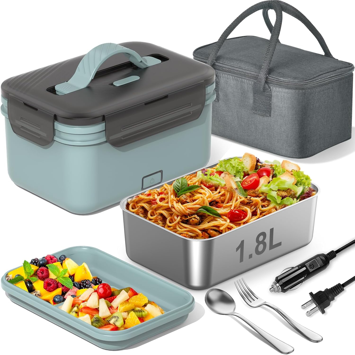 Electric Heated Lunch Box for Car, Truck, Home – 1.8L 100W Portable ...