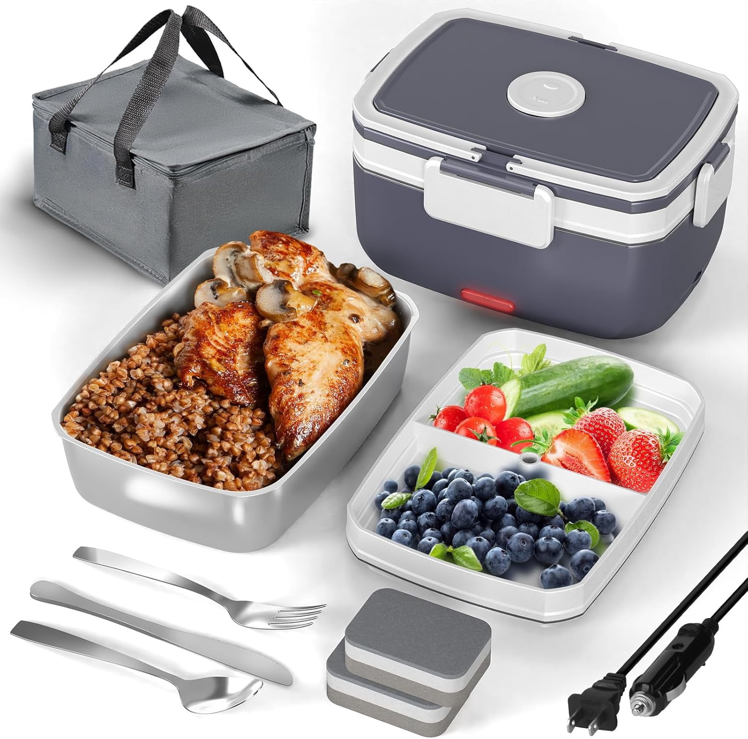 Electric Heated Lunch Box for Men, 2 Liters 90 W Double Layer Portable ...