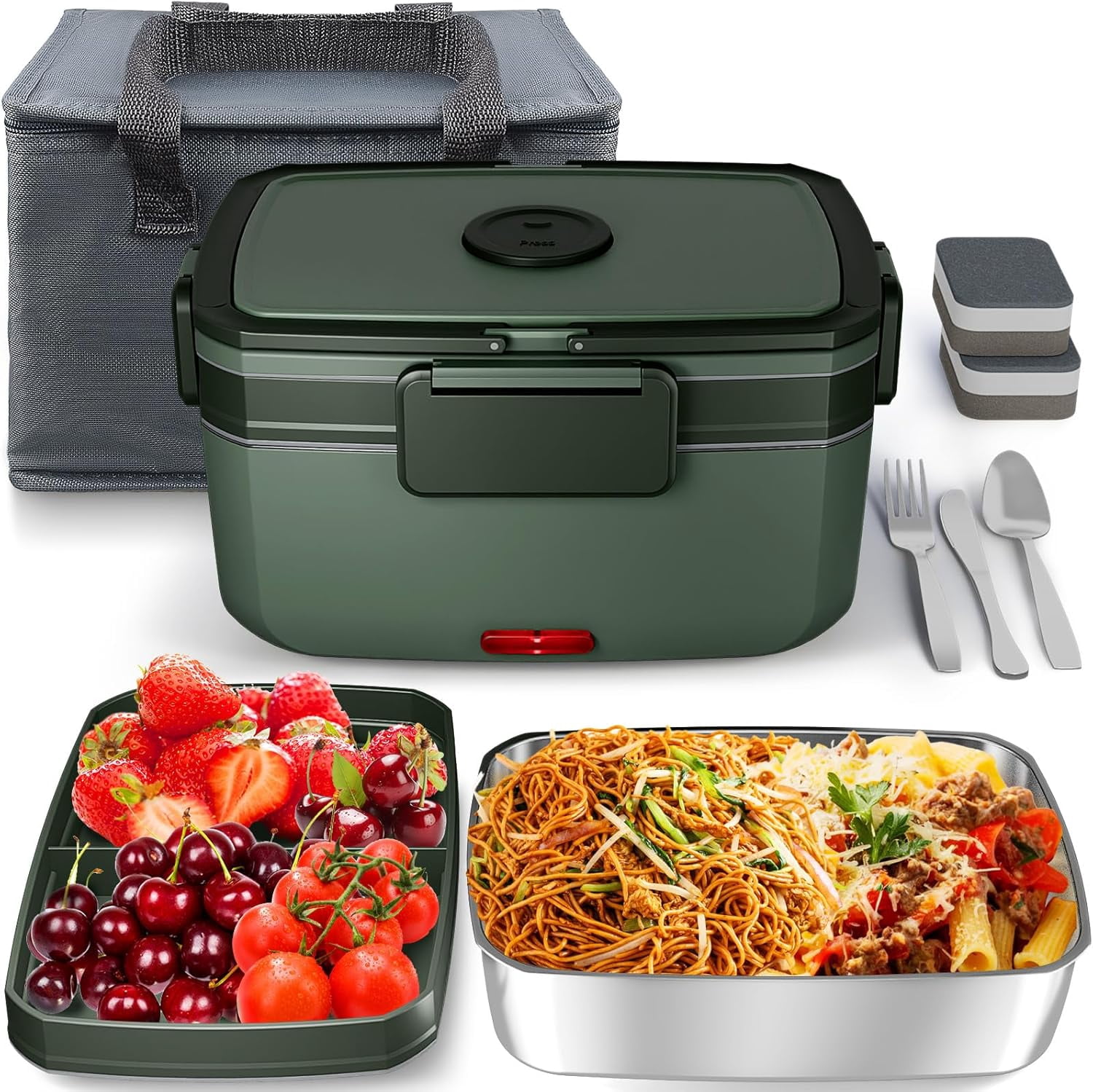 Electric Heated Lunch Box for Men - 3 Liters Double Layer Portable Food ...