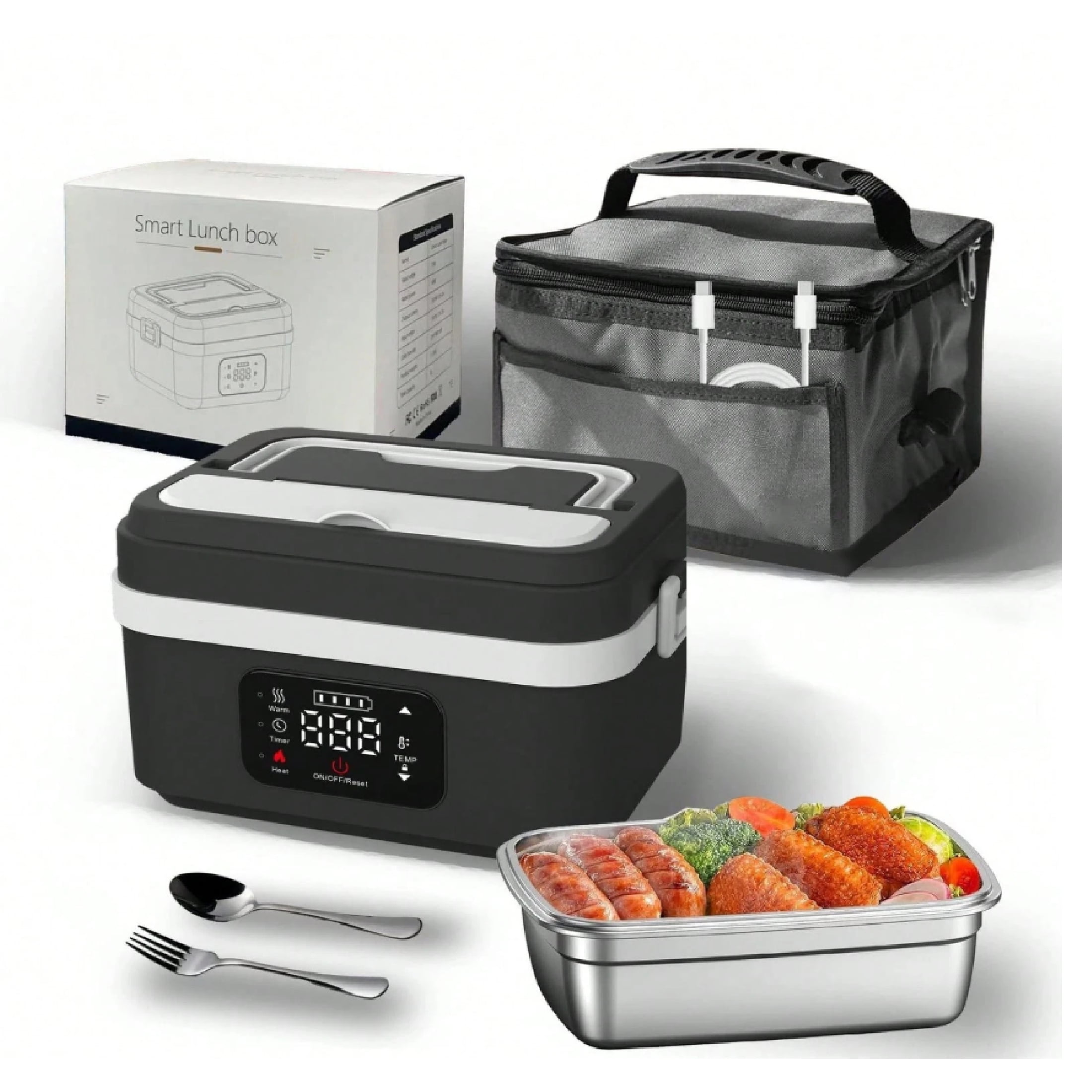 Electric Heated Lunch Box, Rechargeable Self-Heating Battery Powered ...