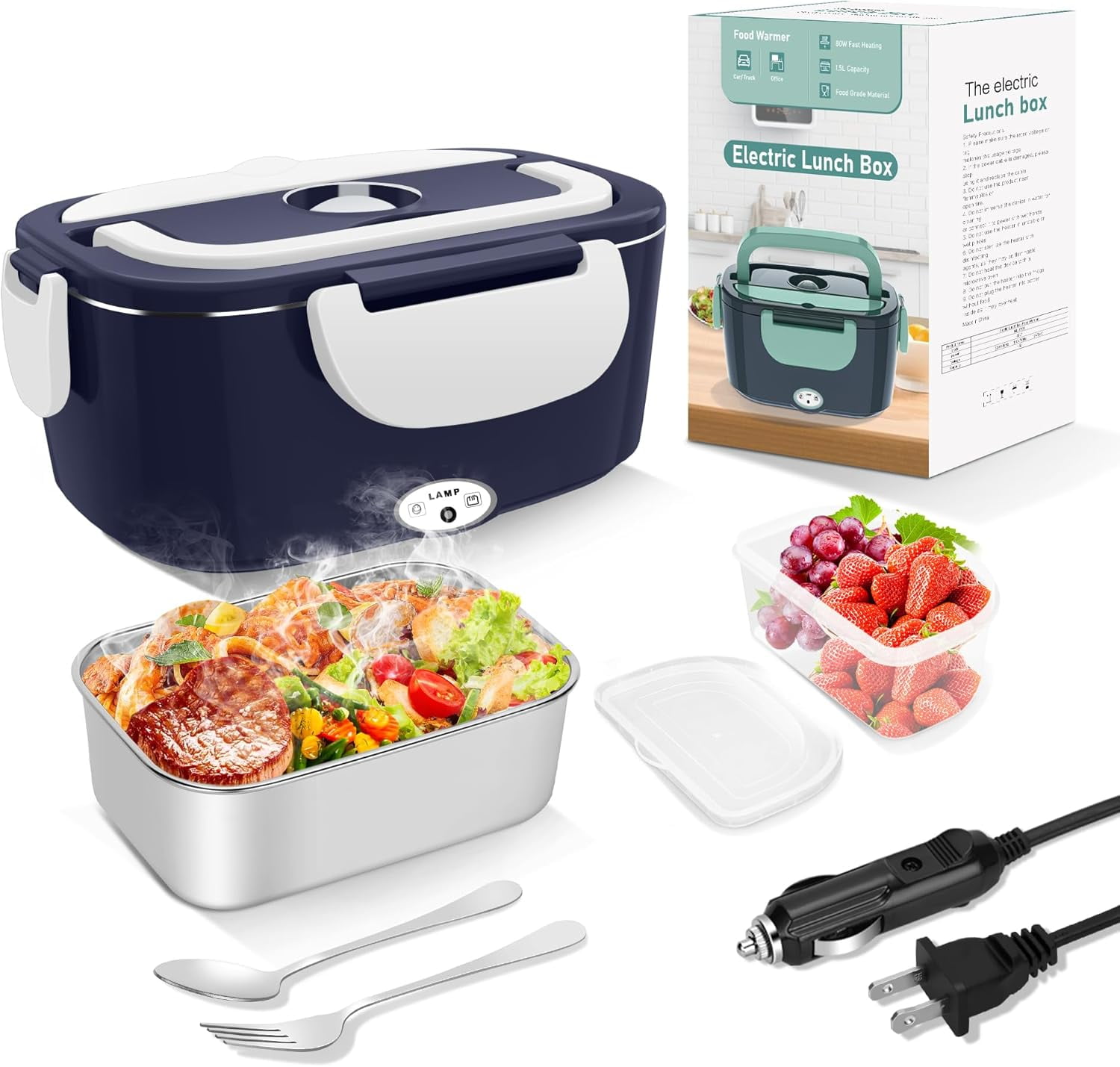 Electric Heated Lunch Boxes Adults: 80W Electric Lunch Box Food Heated ...
