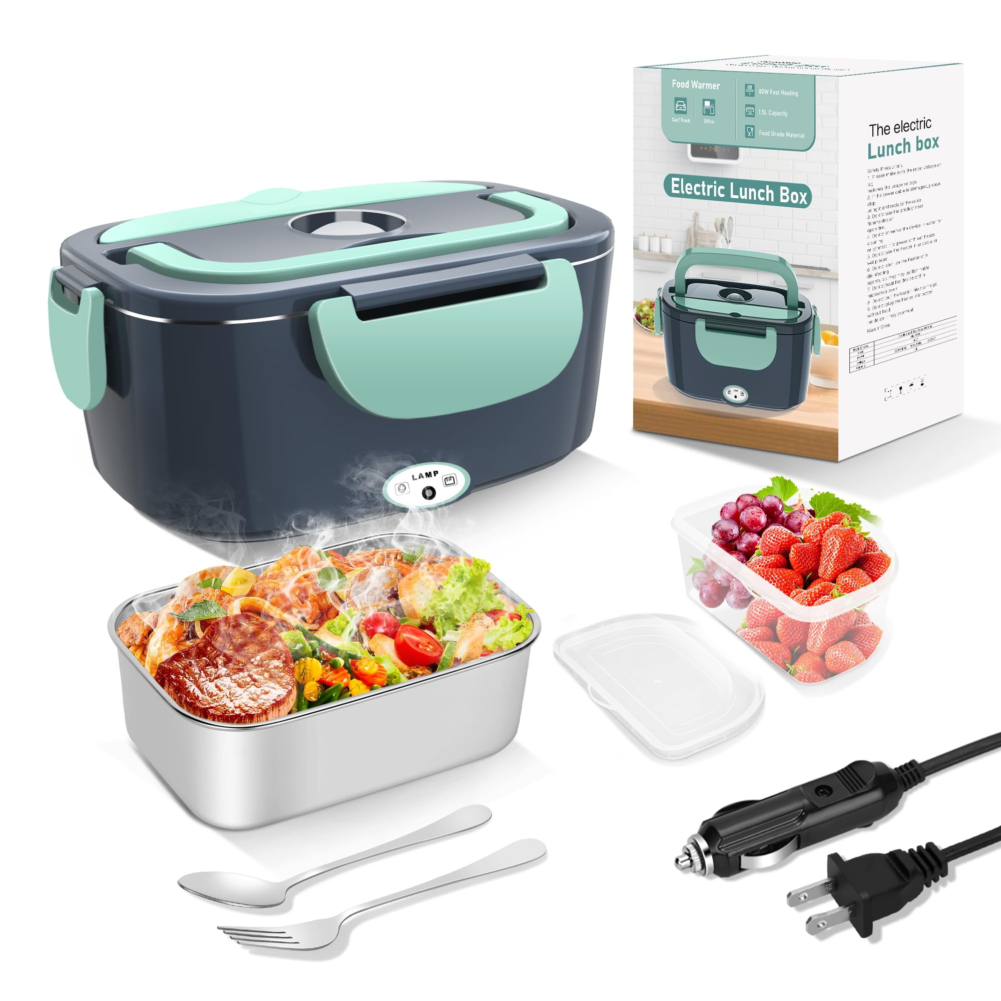 Electric Heated Lunch Boxes Adults: 80W Electric Lunch Box Food Heated ...