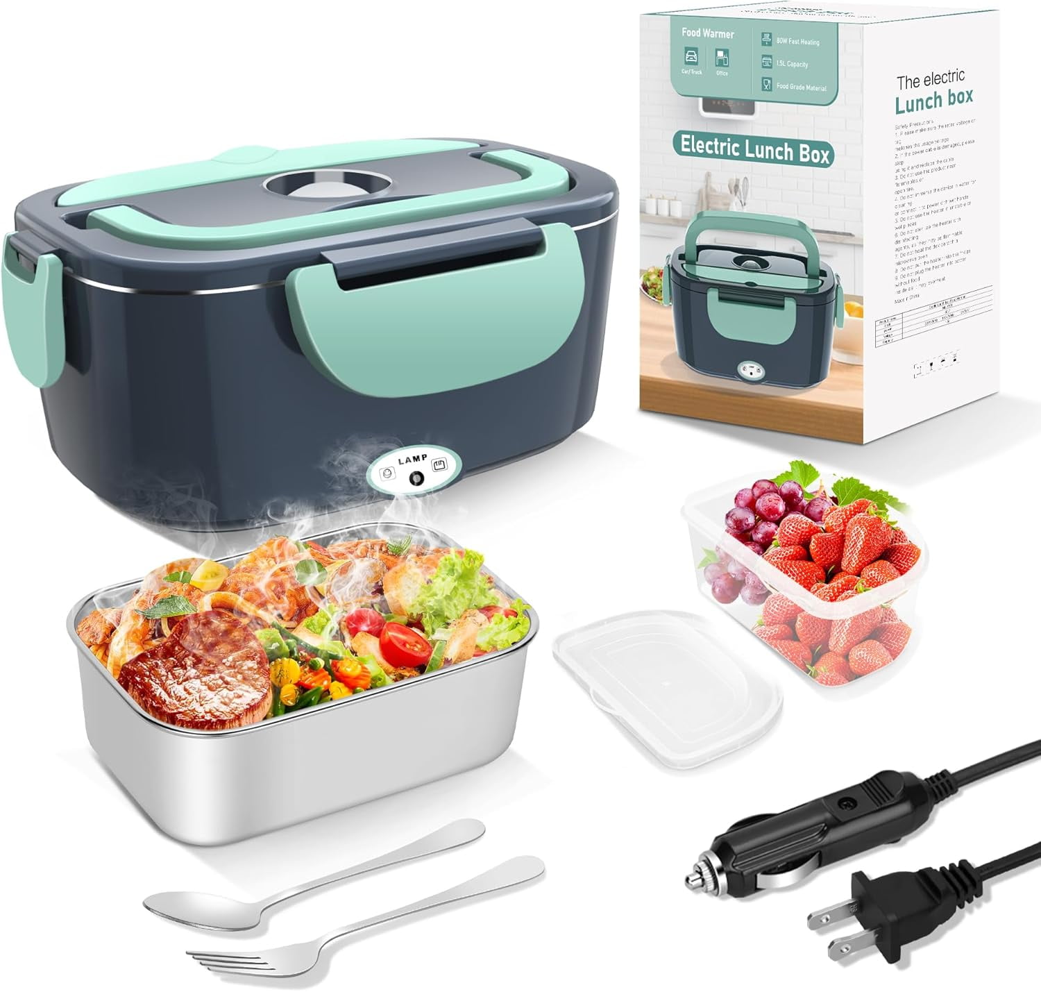 Electric Heated Lunch Boxes Adults: 80W Electric Lunch Box Food Heated ...