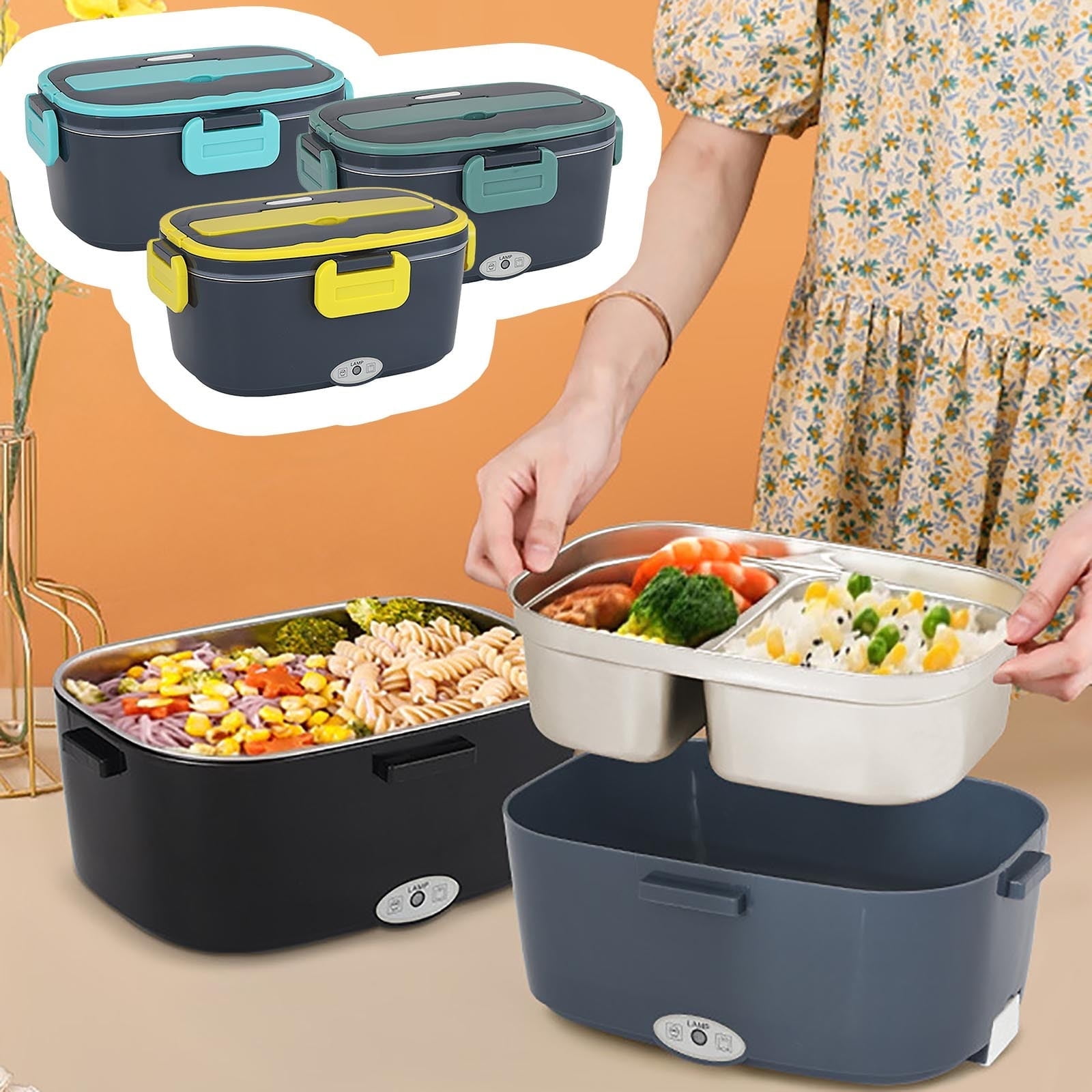 Electric Heated Lunch Boxes Adults: 80W Electric Lunch Box Food Heated ...