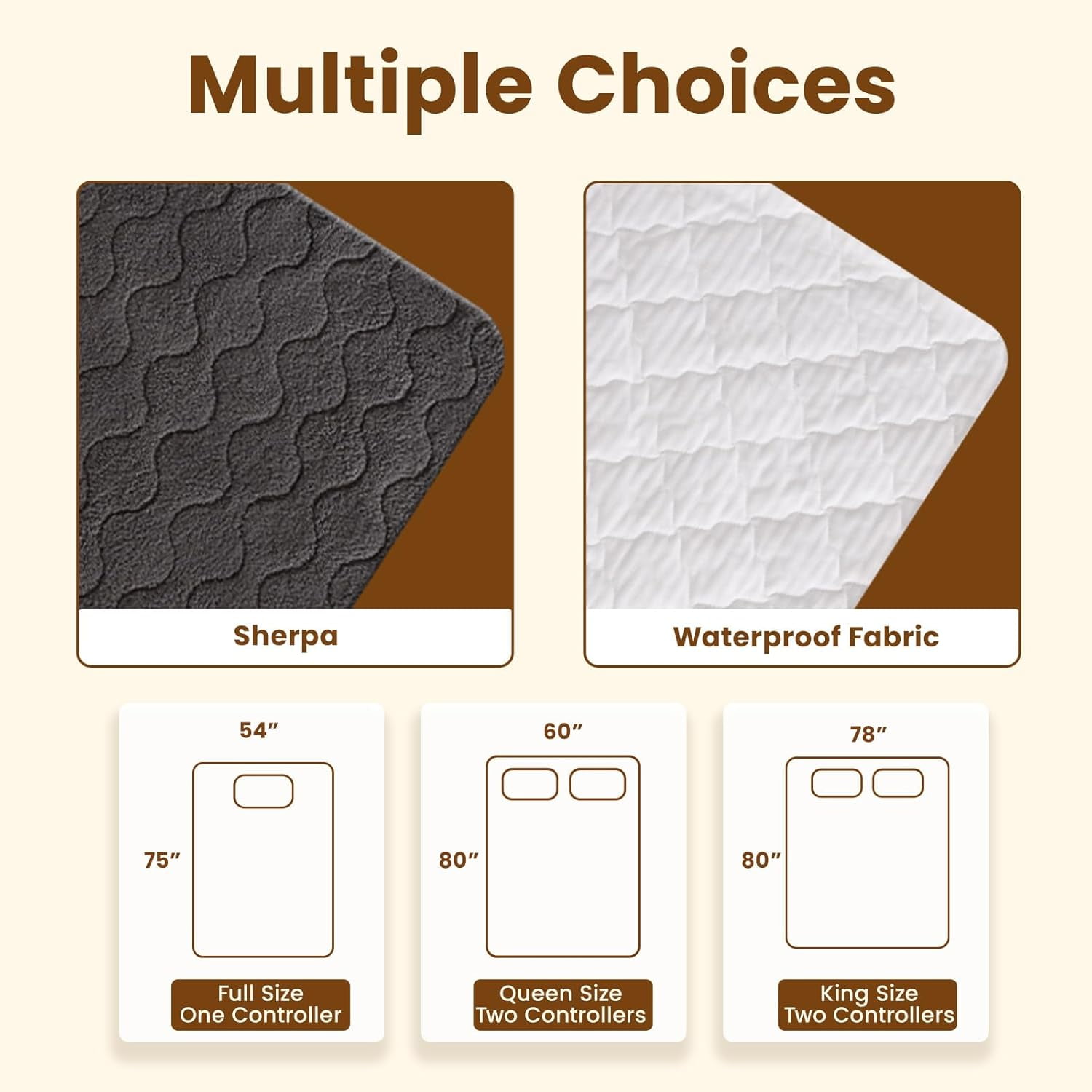 Electric Heated Mattress Pads King Size Dual Controllers 78”×80” Sherpa ...