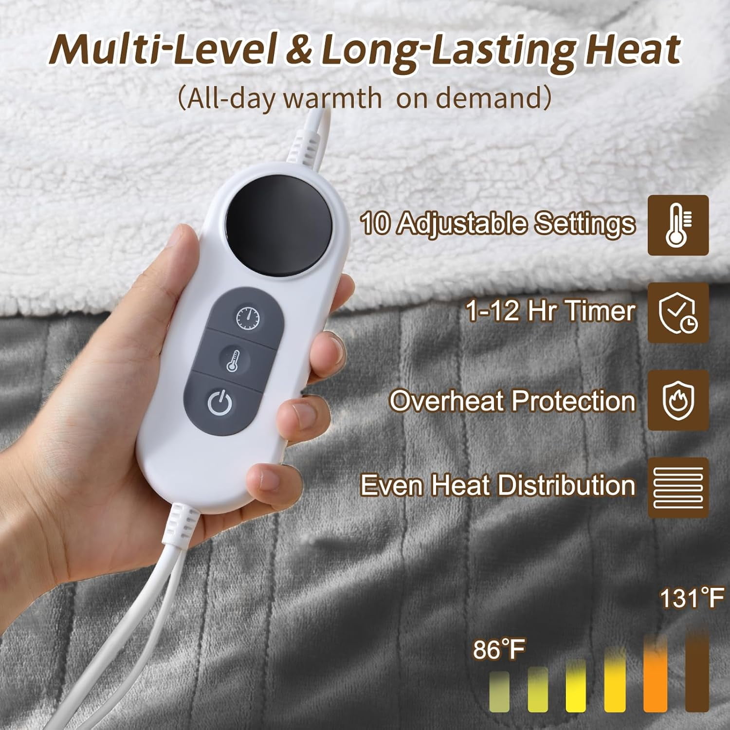 Electric Heated Robe Blanket with 10 Heat Settings & 12-Hour Timer ...