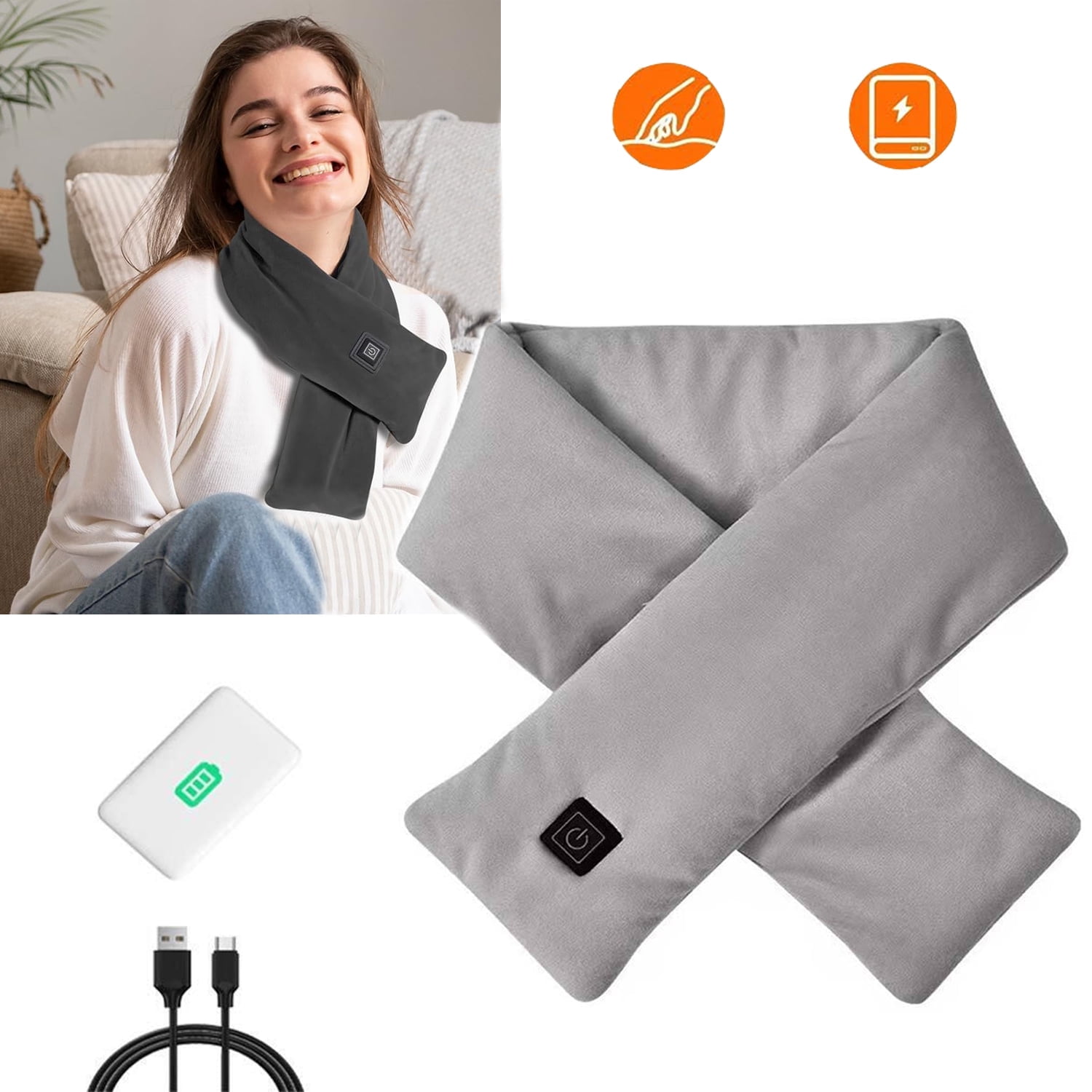 Electric Heated Scarf, 3 Heating Levels Rechargeable Heated Neck Warmer ...