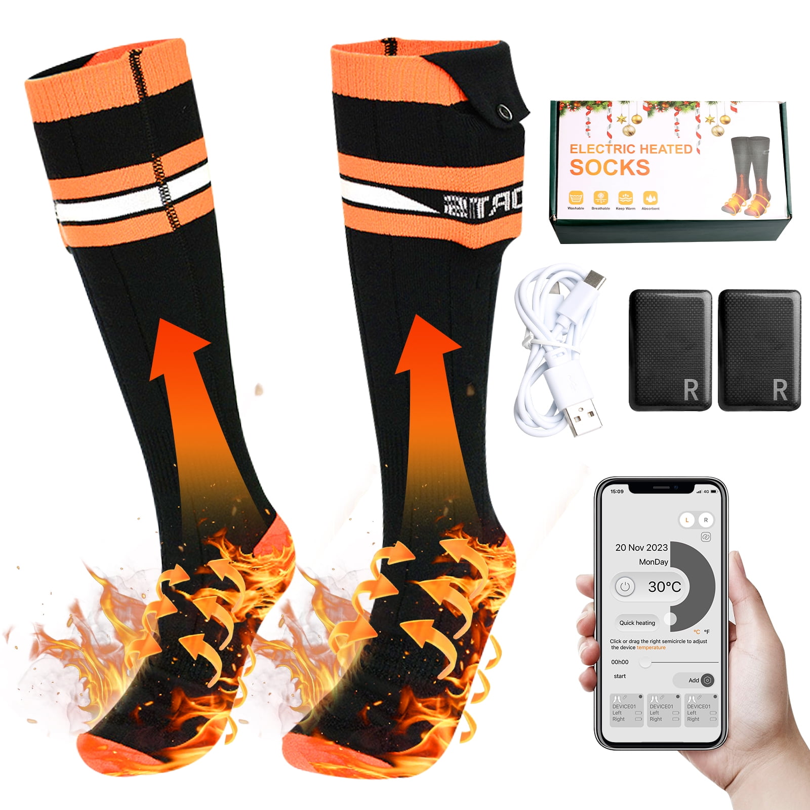 Electric Heated Socks with APP Control and 2Pcs Rechargeable 5000mAh ...