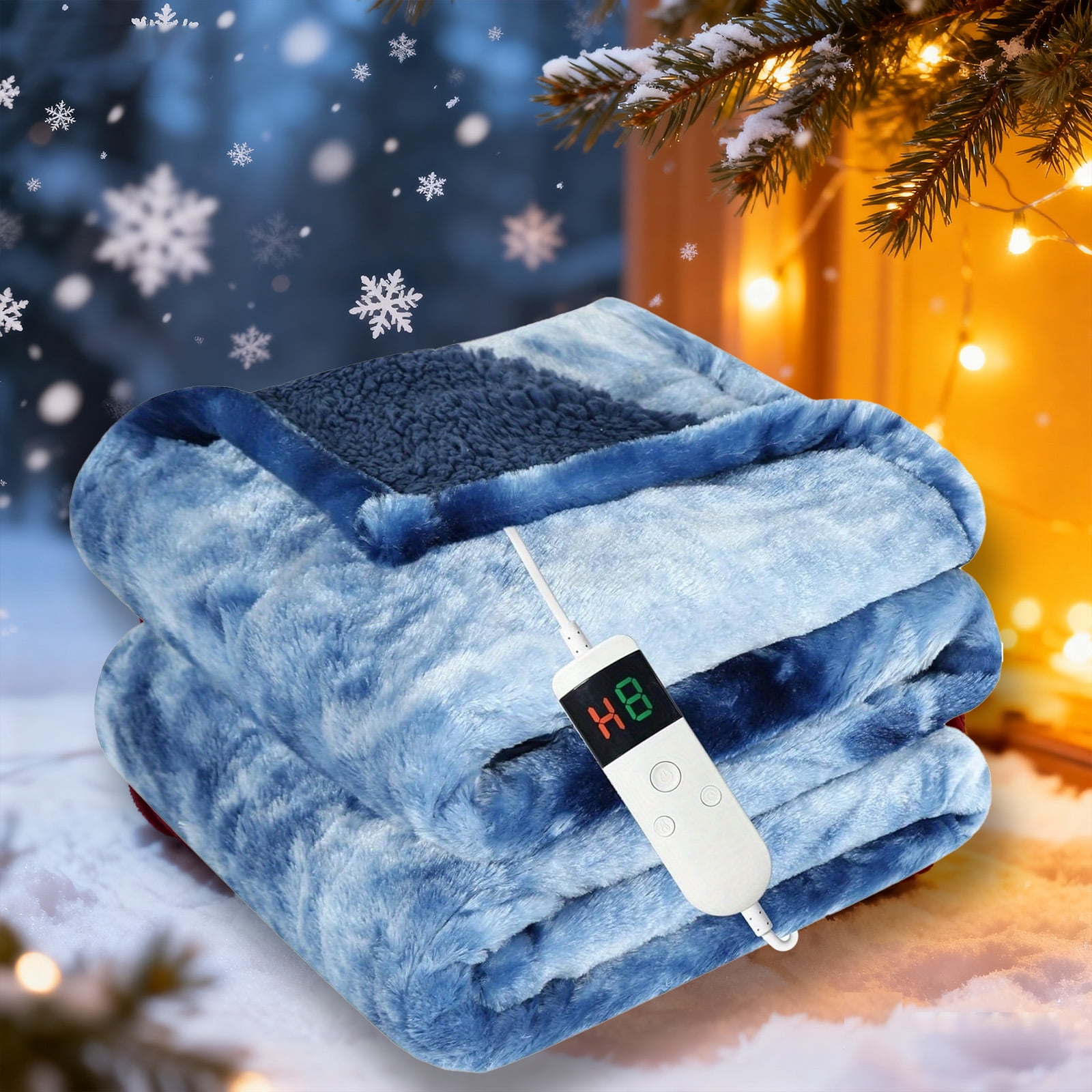Electric Heated Throw Blanket Blue Tie-Dye Soft Flannel - Digital Thermostat 10-Temp Settings 8 ...