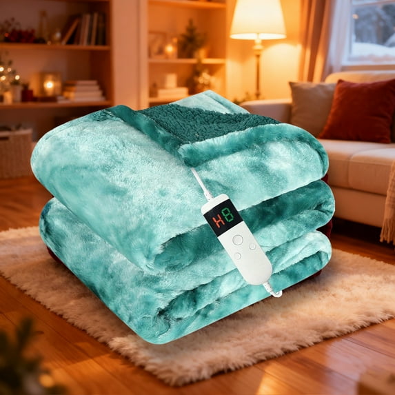Electric Heated Throw Blanket Blue Tie-Dye Soft Flannel - Digital ...