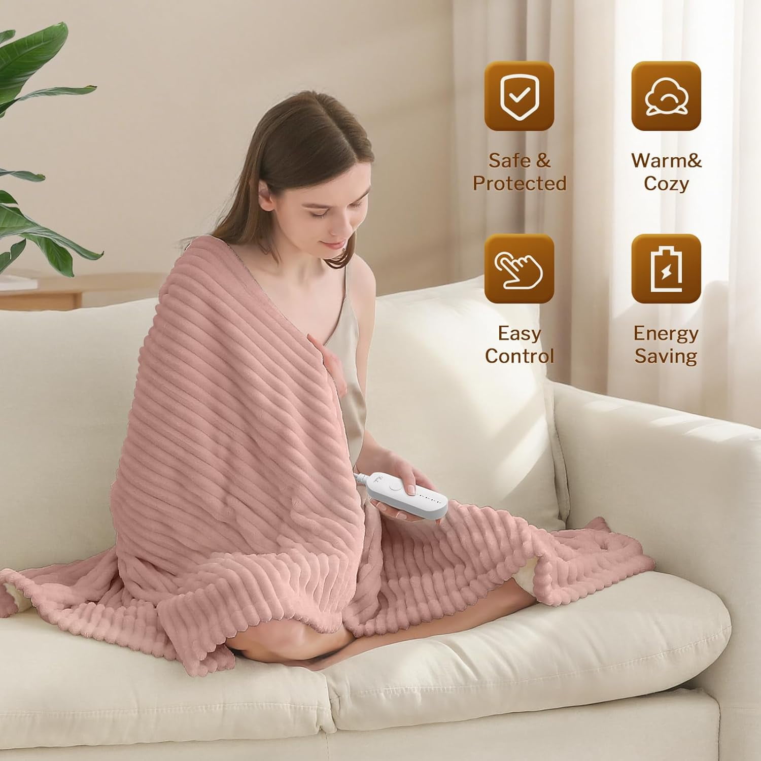 Electric Heated Throw Blanket, Silky Soft Flannel & Heating Blanket ...