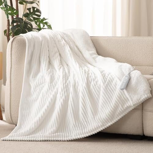 Electric Heated Throw Blanket, Silky Soft Flannel & Sherpa Heating ...