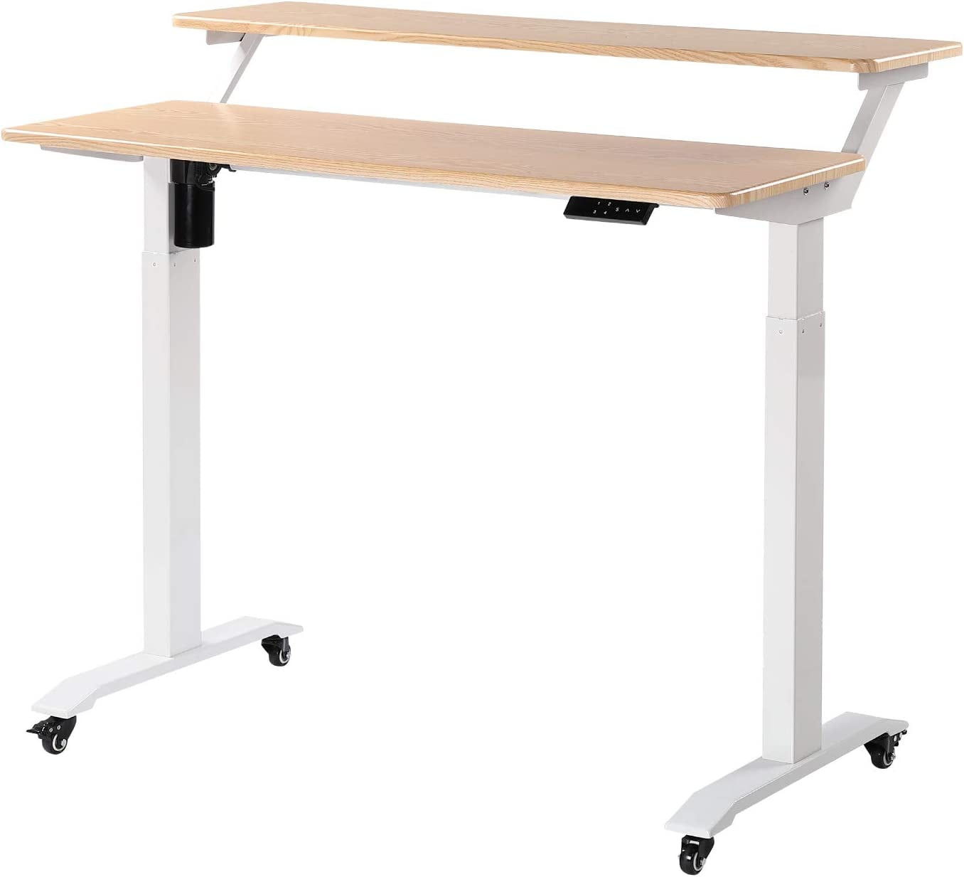 Electric Height Adjable 2-Tier Raising Standing Desk with Wheels ...