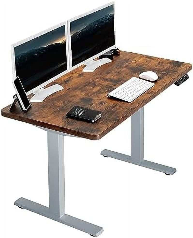 Electric Height Adjustable 60 x 24 inch Memory Stand Up Desk White Solid One-Piece Table Top ...