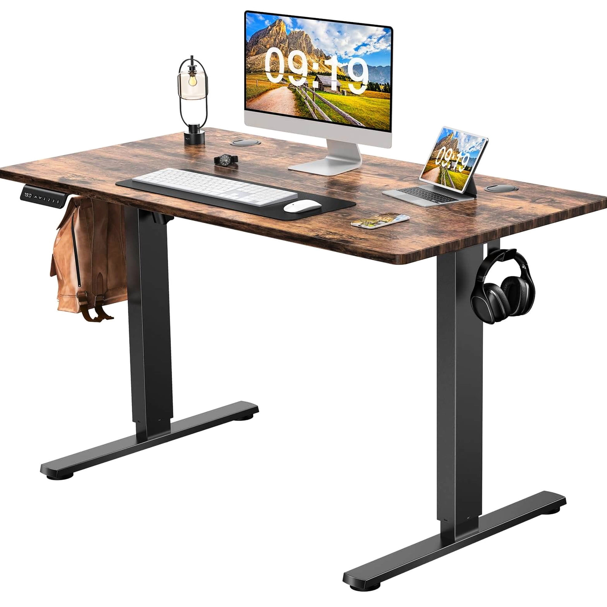 Electric Height Adjustable Desk Brown 48'' X 24" - Sit To Stand ...