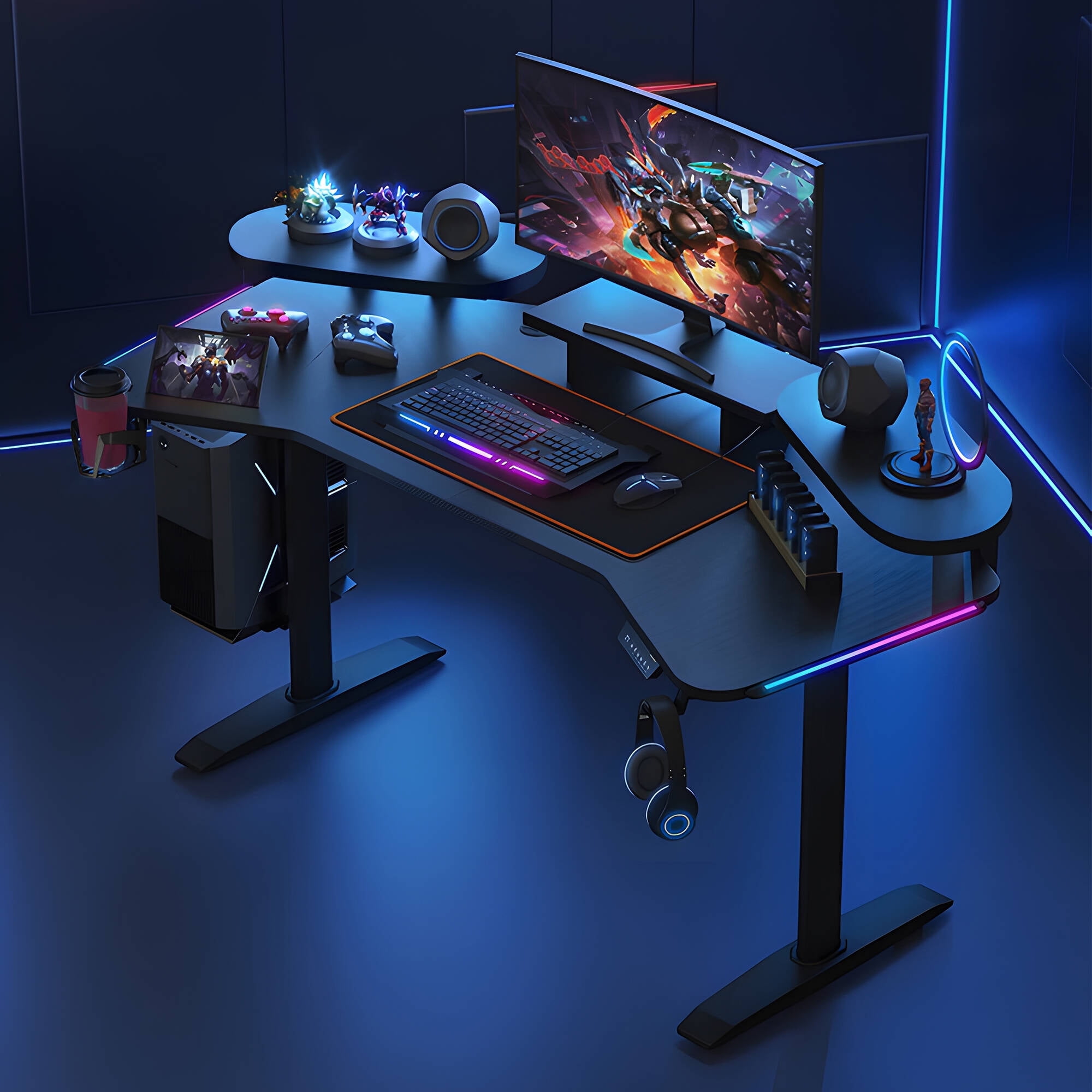 LSAMA Electric Standing Desk with LED Lights For Gaming Desk,For Adult ...