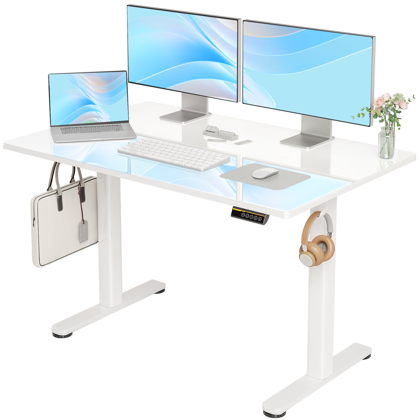 Electric Height Adjustable Glass Desk with Scratch-Resistant Top ...