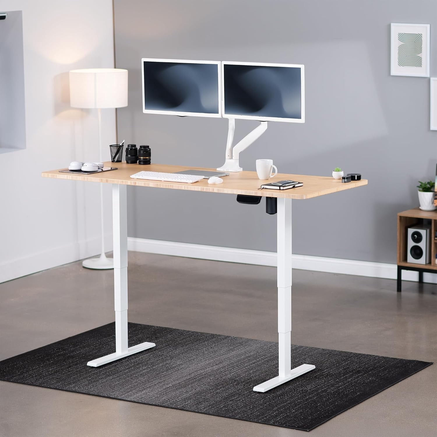 Electric Height Adjustable Standing Desk, 71 x 30 in Real Top, White ...