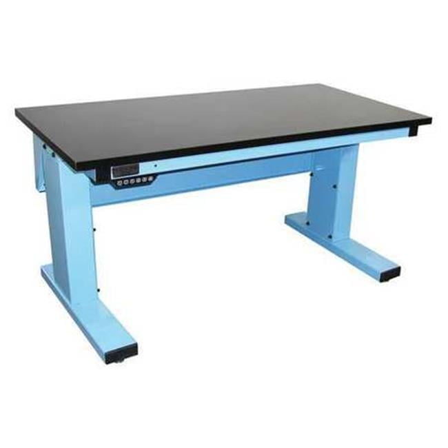 Electric Height Adjustable Workstation, Black Epoxy Resin, Light Blue ...