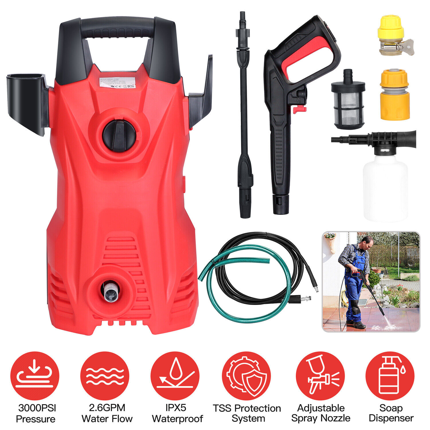 Electric High Pressure Washer 3000PSI Powerful Car Auto Washer Pressure ...