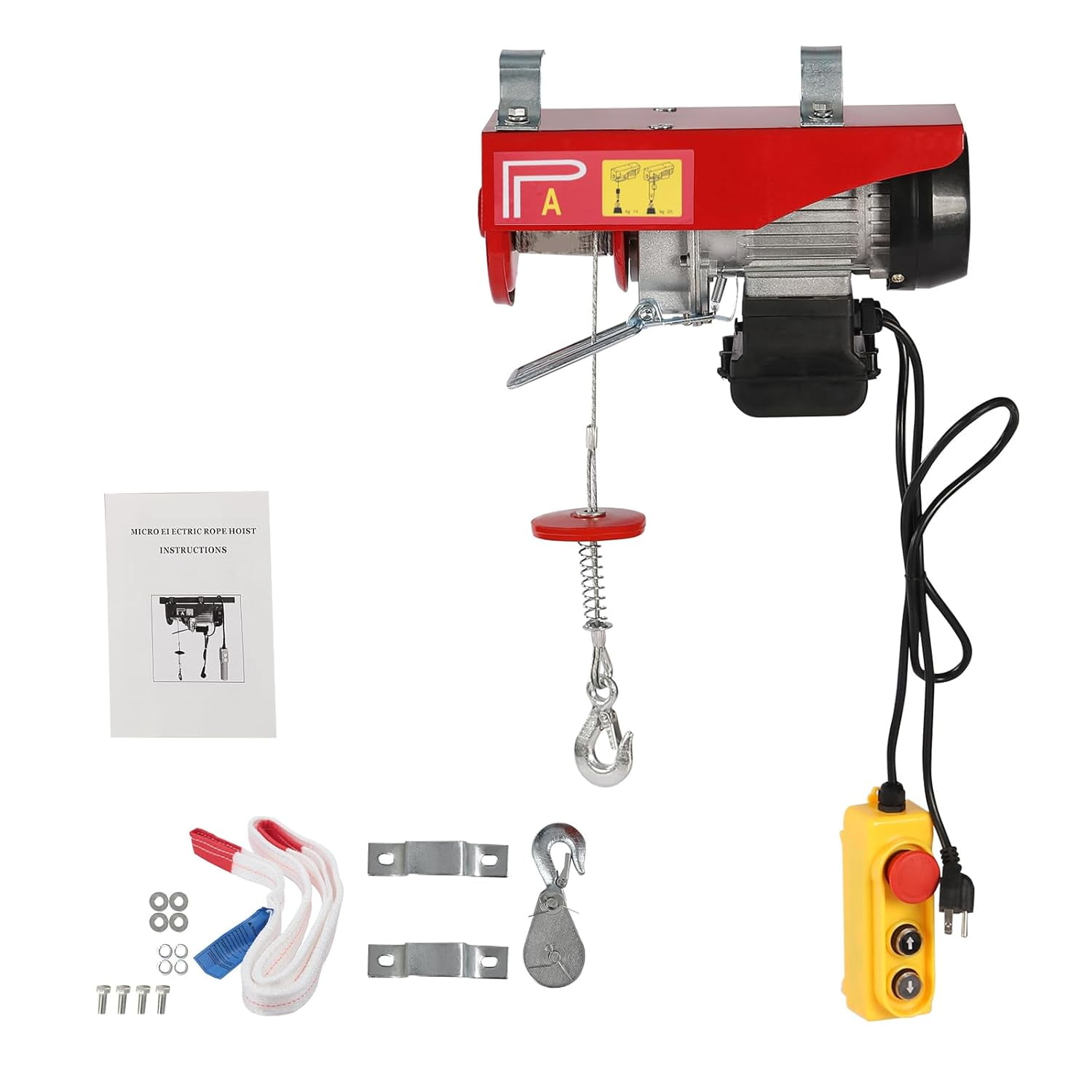 Electric Hoist 1100LBS with Wired Remote Control & Single/Double Slings ...