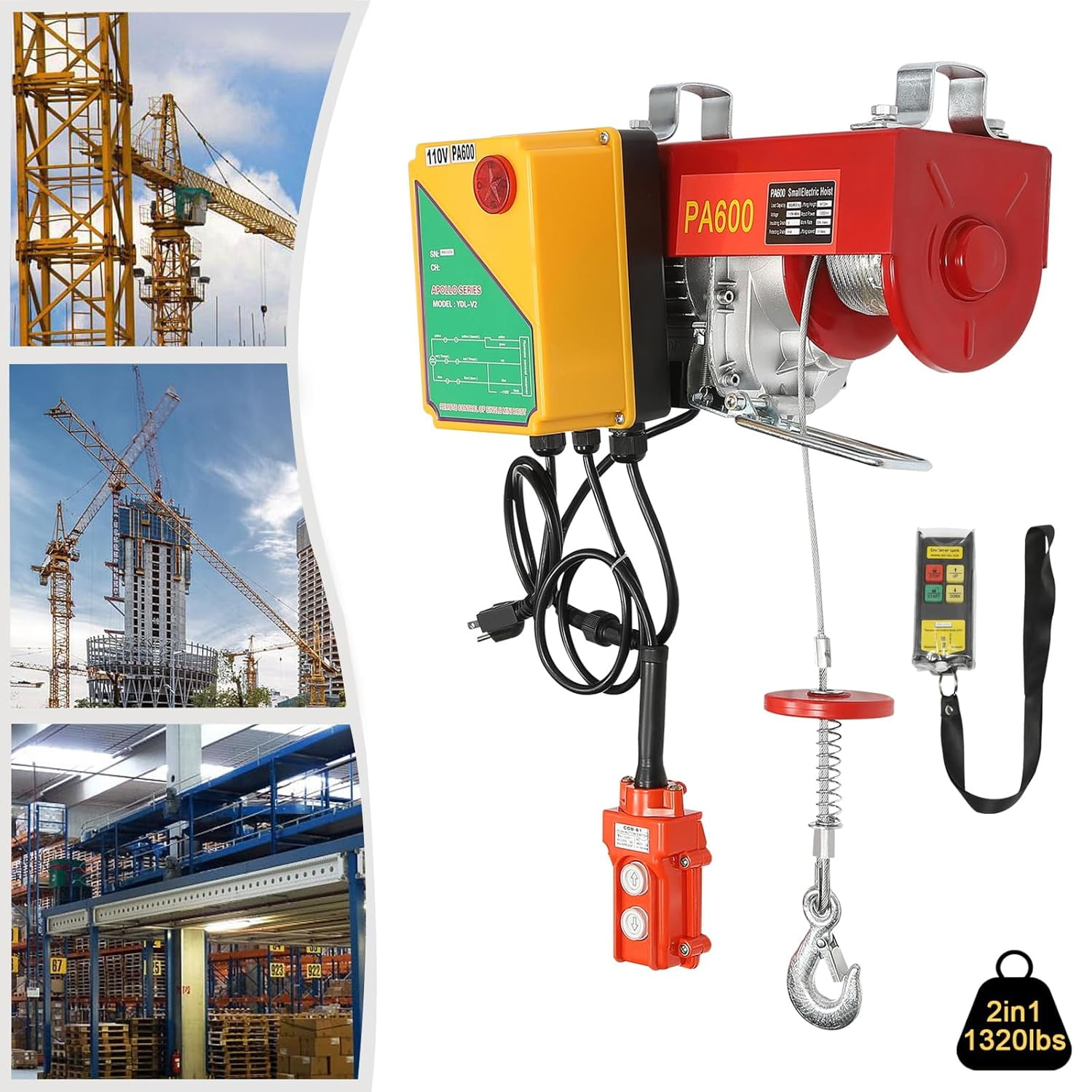 Electric Hoist 1320lbs Electric Cable Hoist with Wireless Remote ...