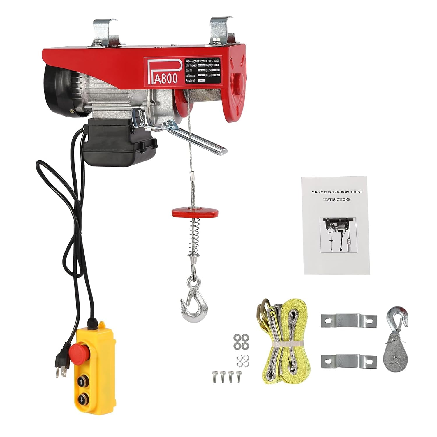 Electric Hoist 1763LBS with Wired Remote Control & Single/Double Slings ...