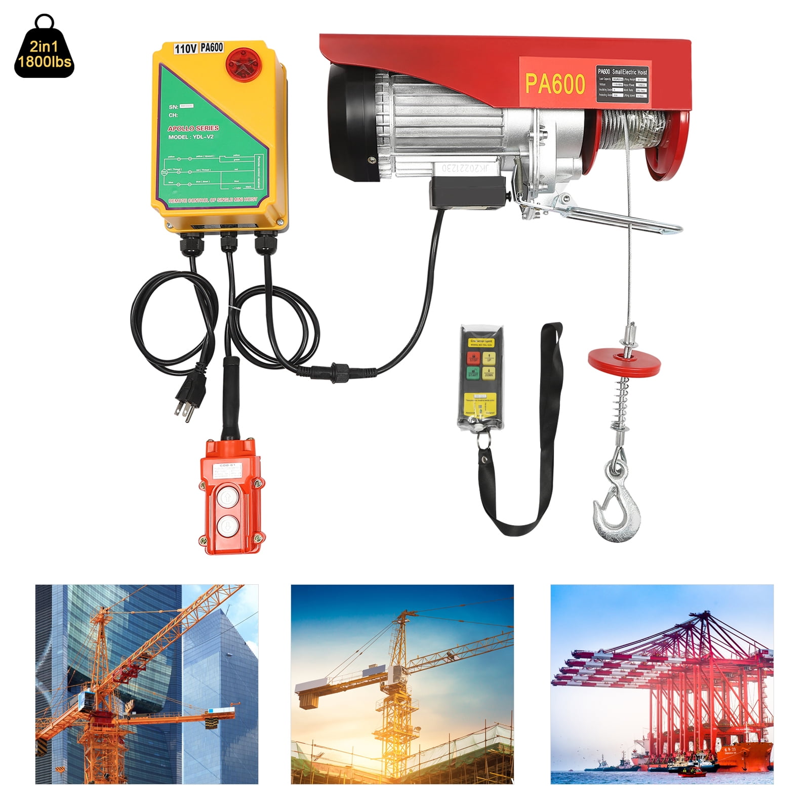 Electric Hoist 1800LBS With Wireless Remote Control & Single/Double ...