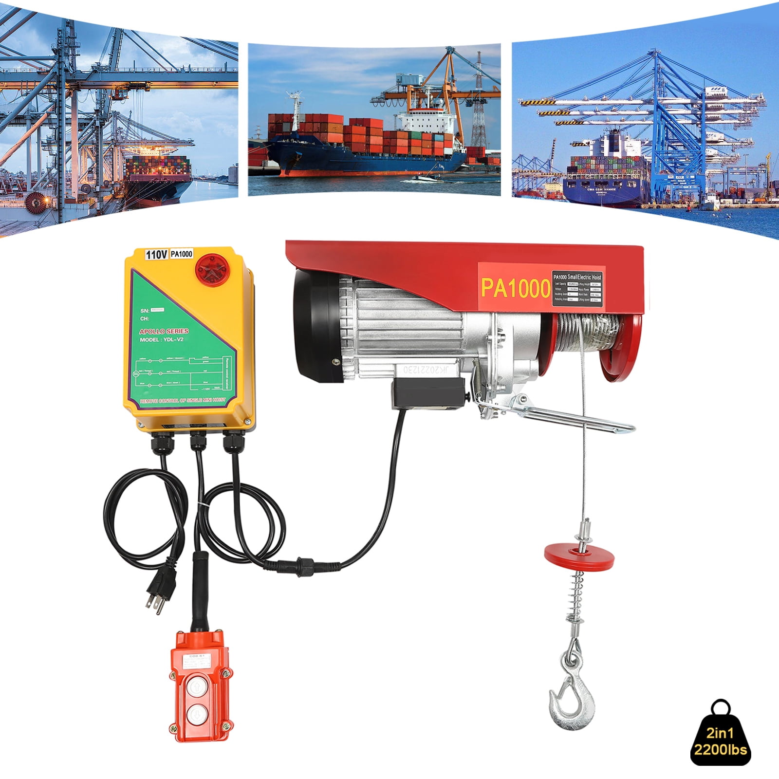 Electric Hoist - 2200 LBS Wireless Winch - 110V Remote Control 2 in 1 ...