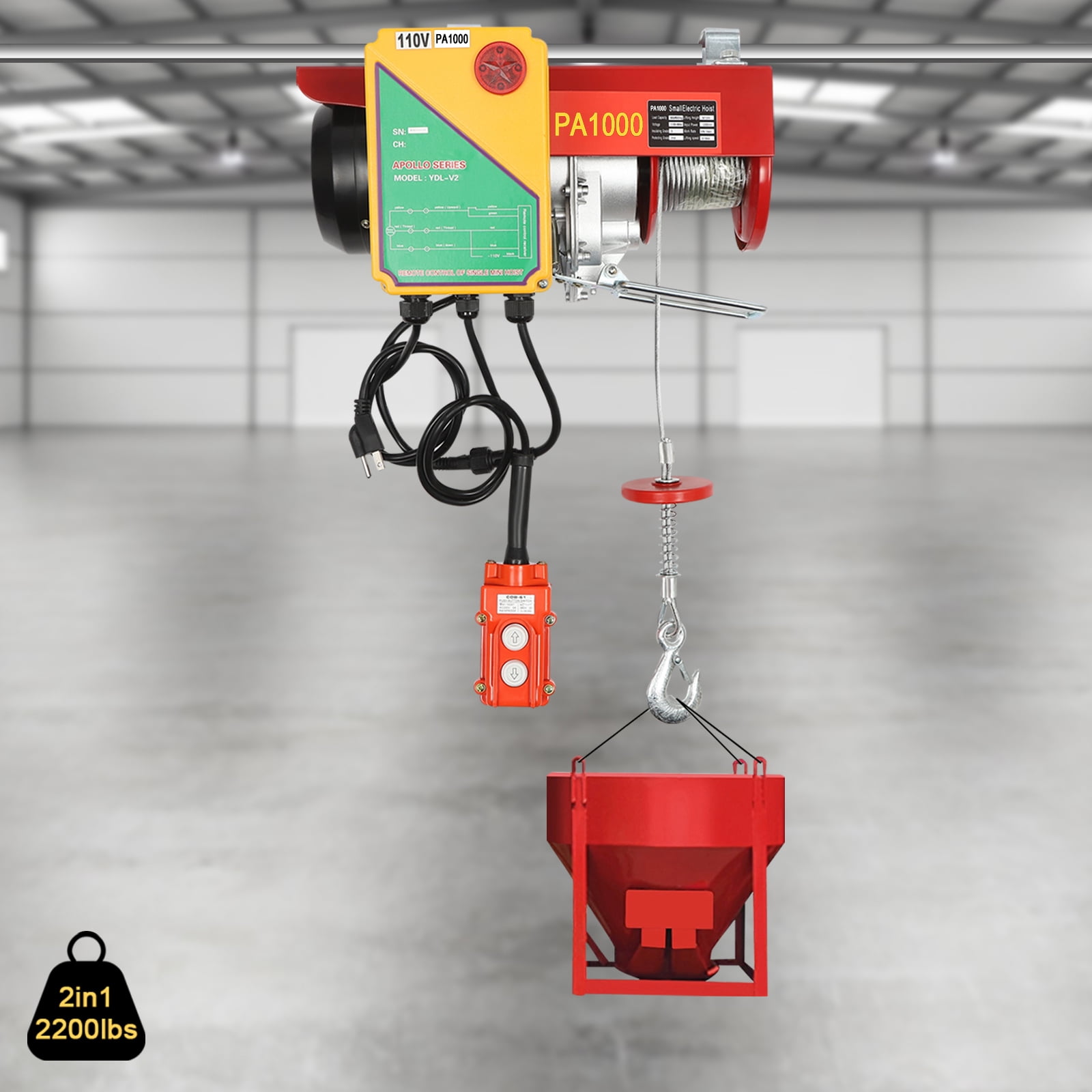 Electric Hoist - 2200 LBS Wireless Winch - 110V Remote Control 2 in 1 ...