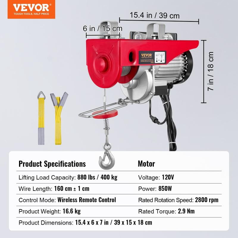 Electric Hoist, 2200 lbs max 120V Electric Winch with 328ft Wireless ...