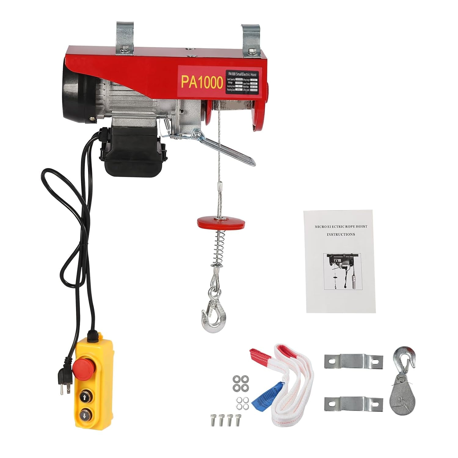 Electric Hoist 2200LBS with Wired Remote Control & Single/Double Slings ...