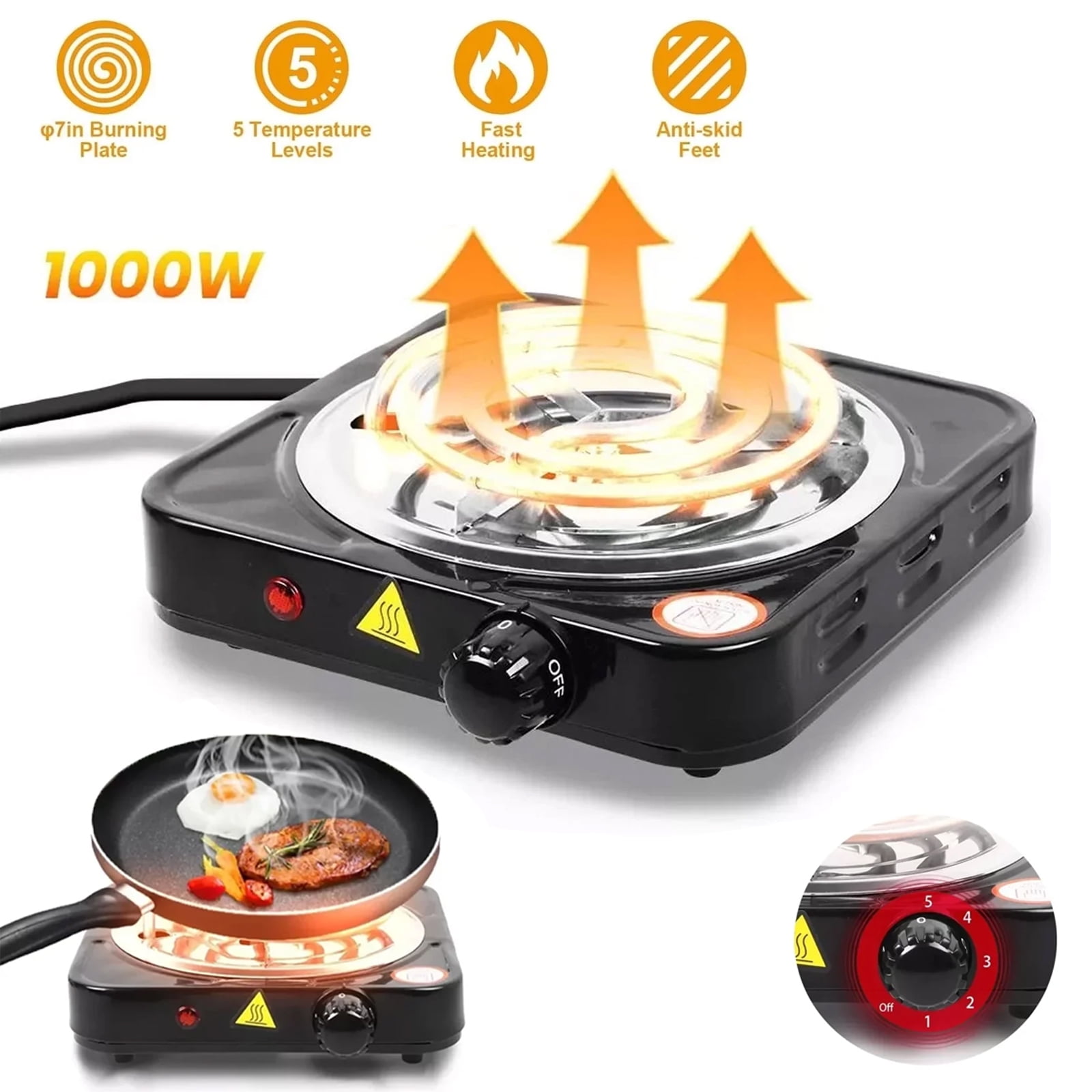 Electric Hot Plate, 1000W Portable Electric Stove Countertop Single ...