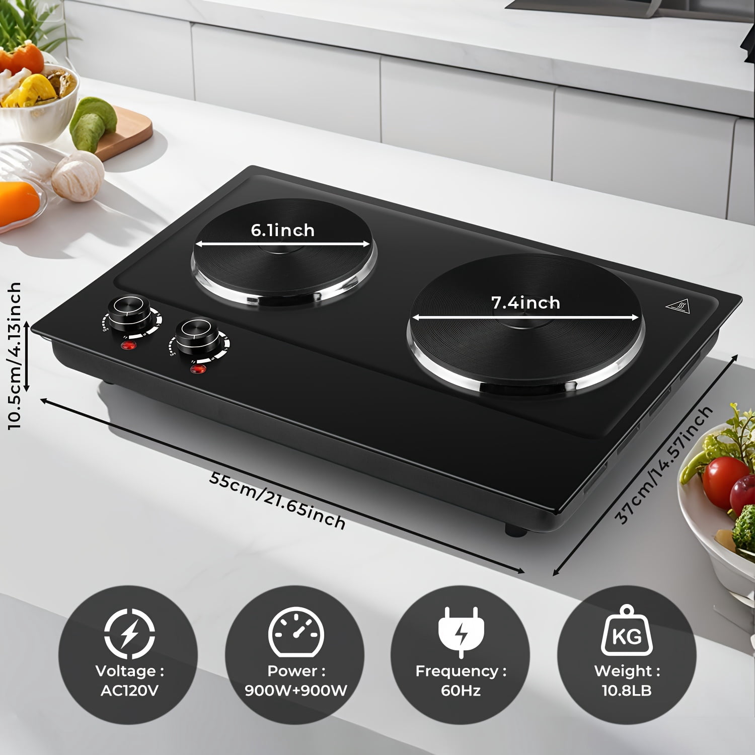 Electric Hot Plate, Portable Hob Two Ring Electric Hob, 1800W Cast Iron ...