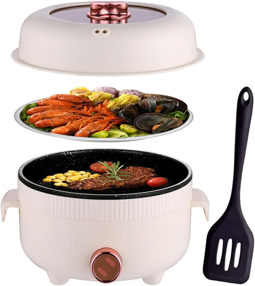Electric Hot Pot 2.2L with Steamer, Portable Non-Stick Frying Pan ...